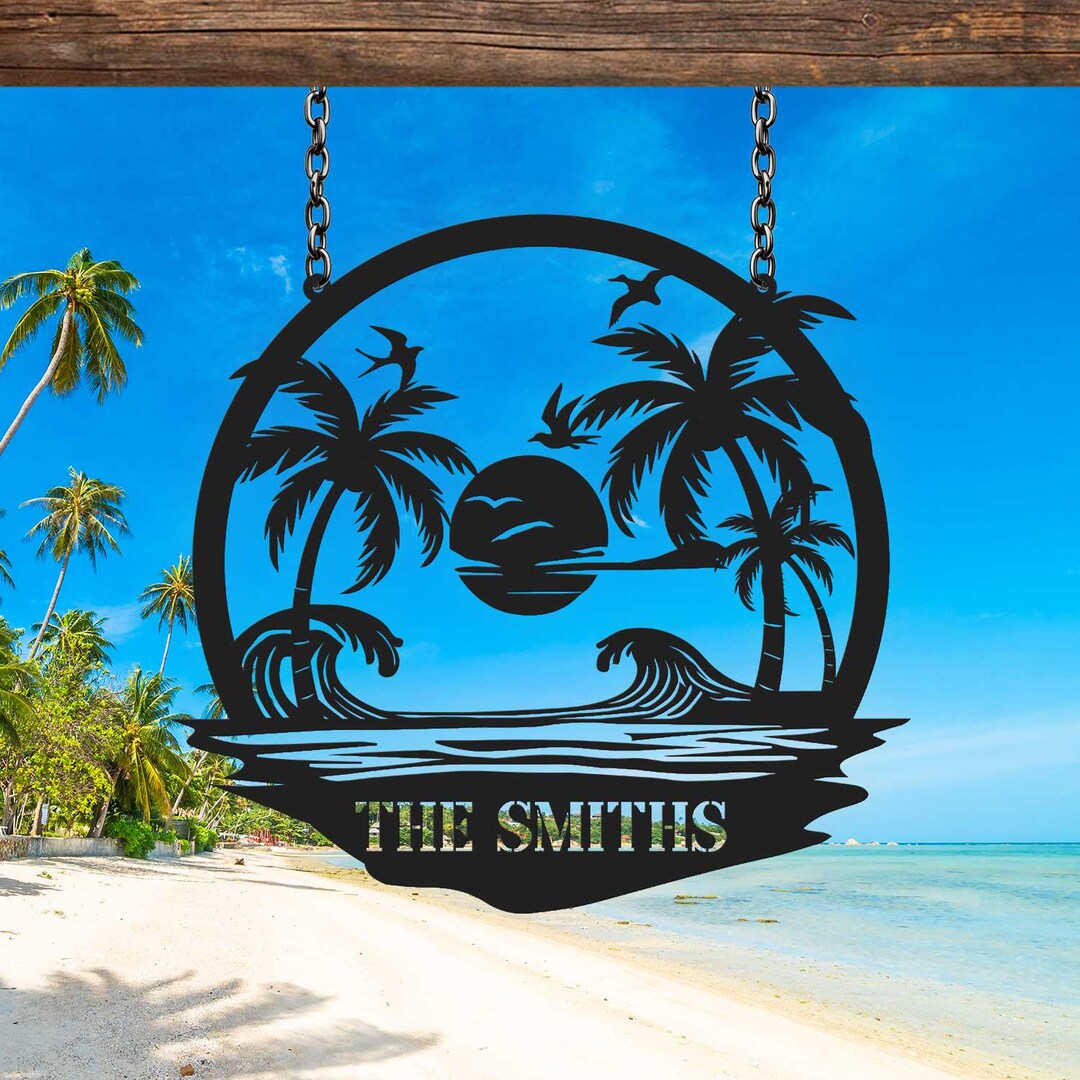 Personalized Beach House Metal Sign, Beach Palm Tree Wall Art,custom ...