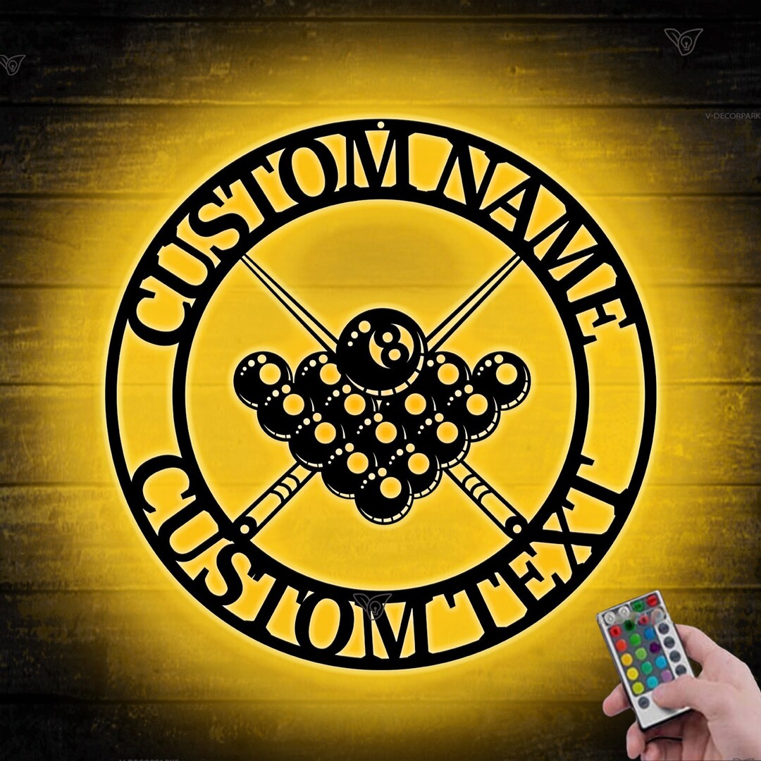 8 Ball Billiards Metal Wall Art Led Lights, Billiard Room Sign, Snooker ...