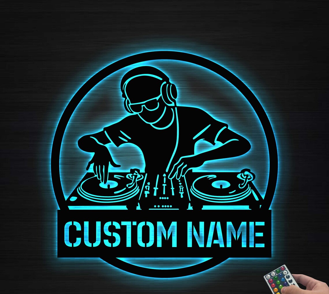 Custom DJ Disc Jockey Music Metal Wall Art With Led Lights Personalized ...