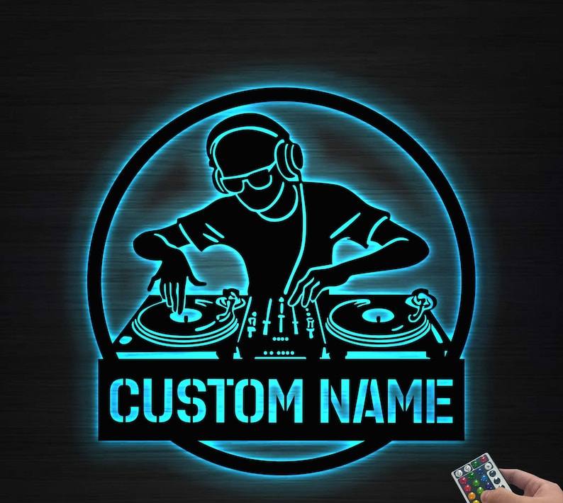 Custom DJ Disc Jockey Music Metal Wall Art With Led Lights Personalized ...