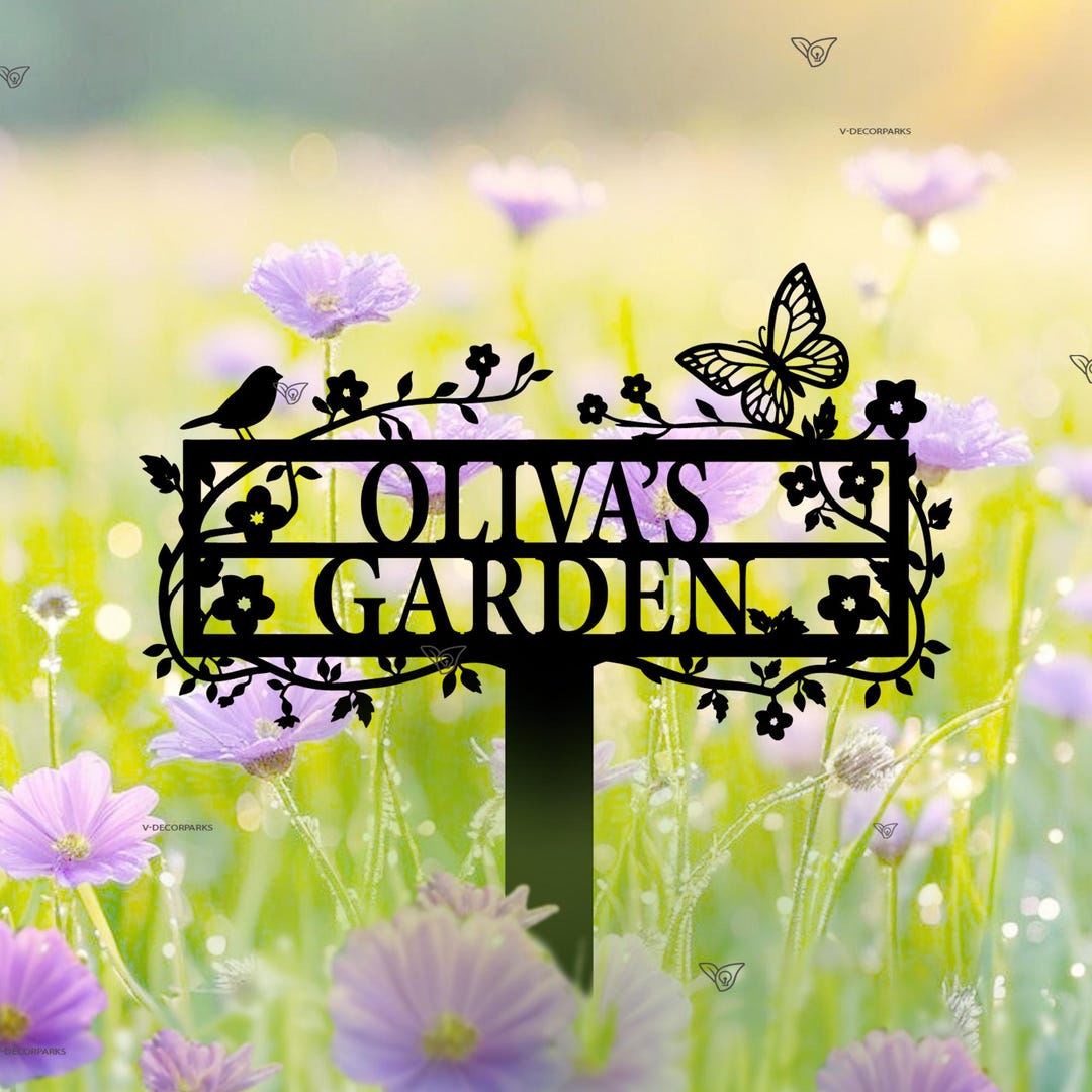 Personalized Metal Garden Decor, Bird With Flower Garden Sign, Flower ...