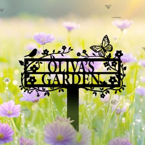 Personalized Metal Garden Decor, Bird With Flower Garden Sign, Flower ...