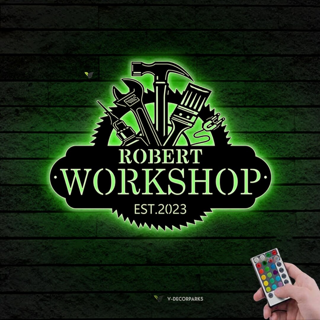 Custom Workshop Sign Led,papas Work Shop Metal Sign,personalized ...