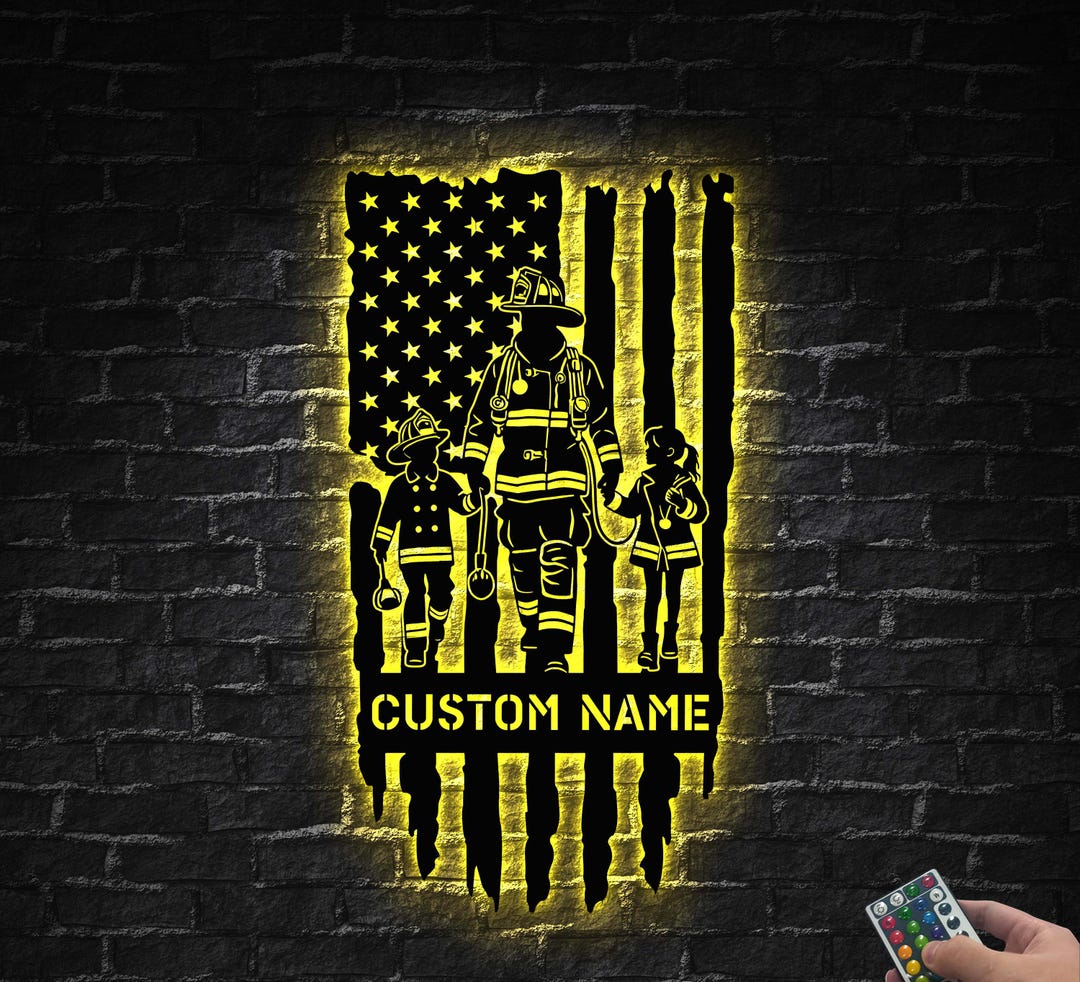 Personalized Father & Son Firefighter Metal Sign With Led Lights ...