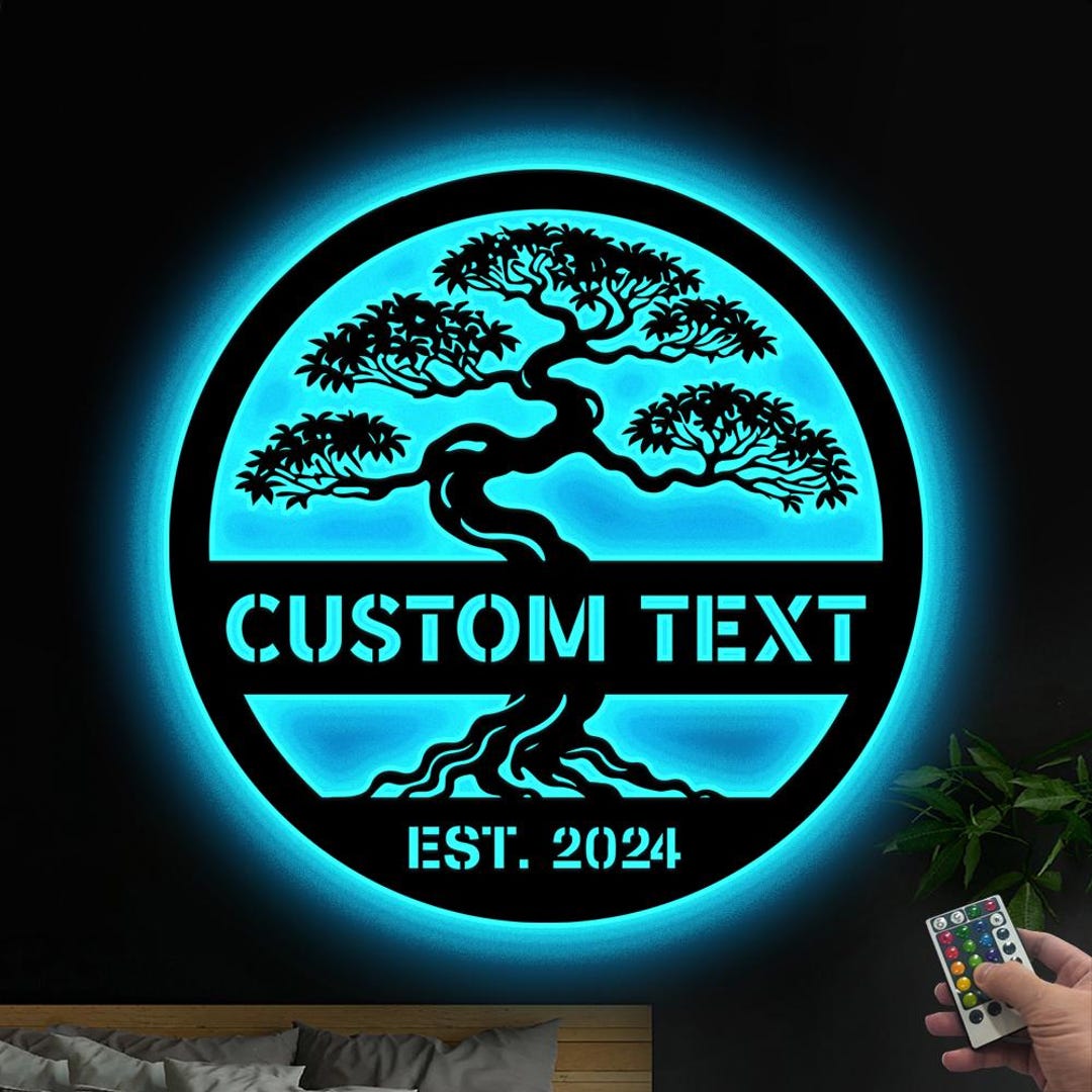 Personalized Bonsai Tree Metal Sign With LED Lights, Custom Bonsai Tree ...