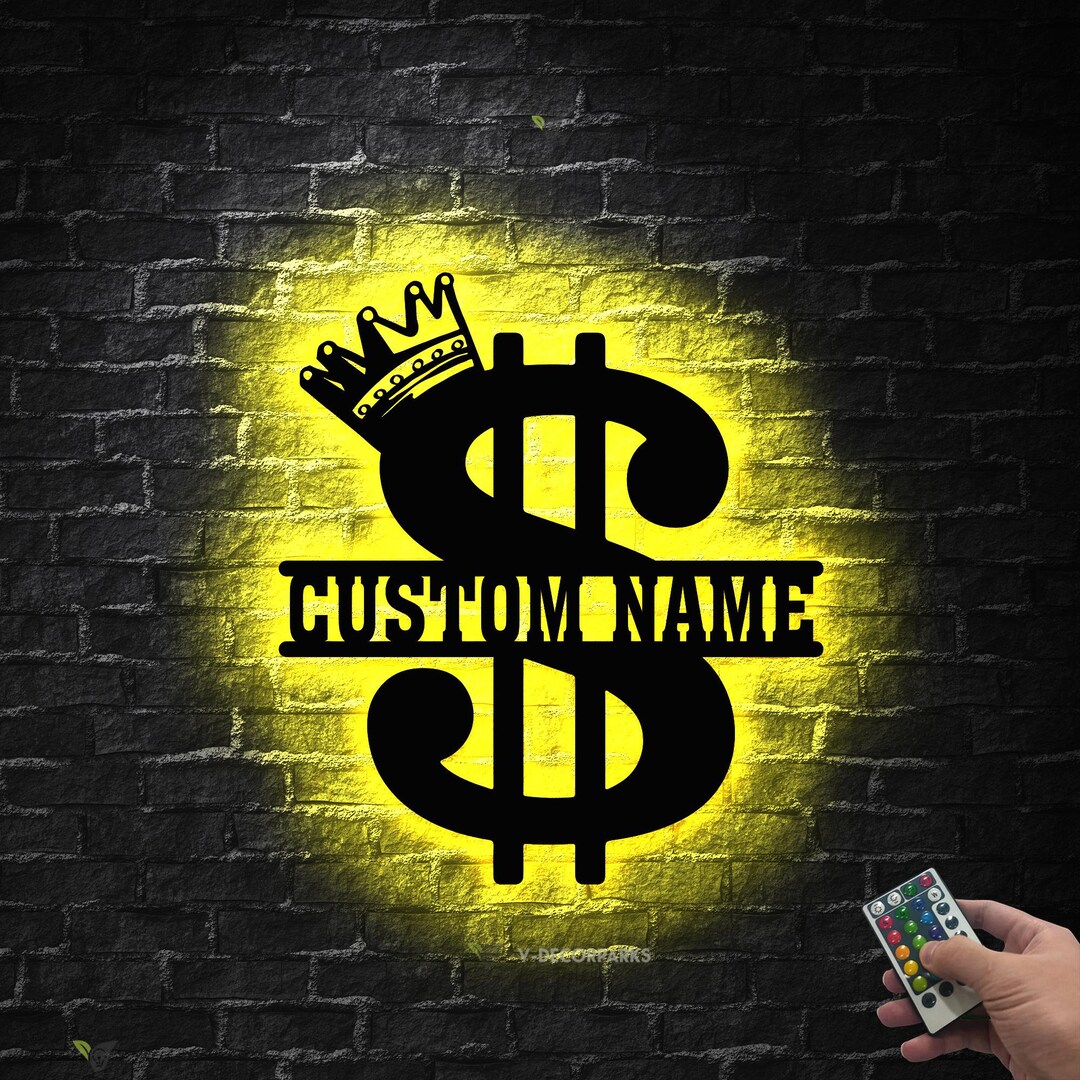 Custom Dollar Money Symbol Metal Wall Art With Led Lights Personalized ...