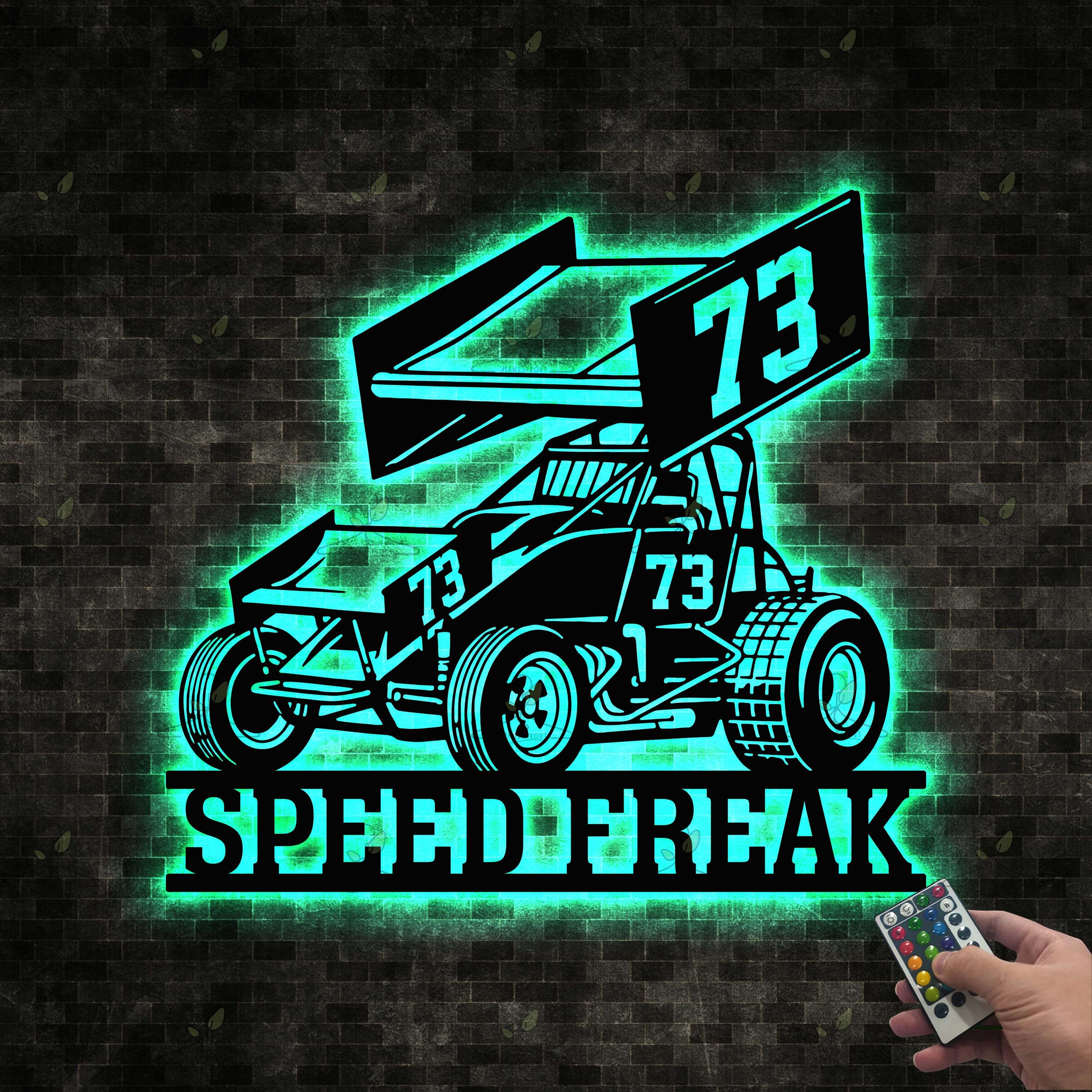 Custom Race Car LED Sign, Sprint Car Metal Wall Art, Speed Freak Garage ...