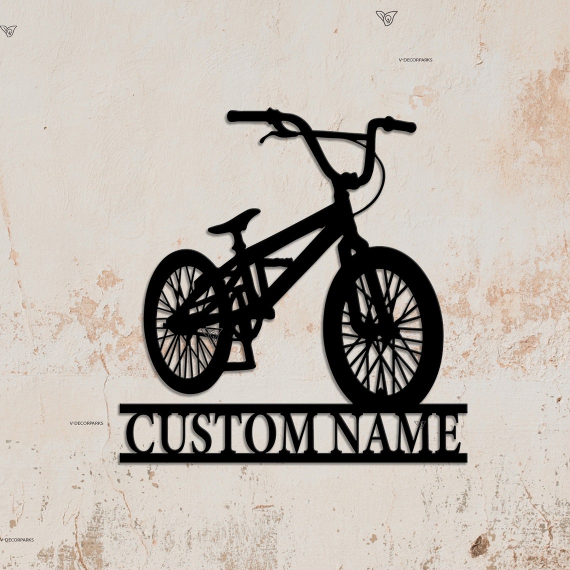 Custom BMX Bike Metal Wall Art LED Light, Personalized Bicycle Racing ...
