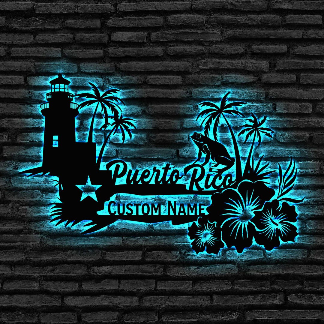 Custom Puerto Rico LED Metal Sign, Personalized Puerto Rico Sign ...