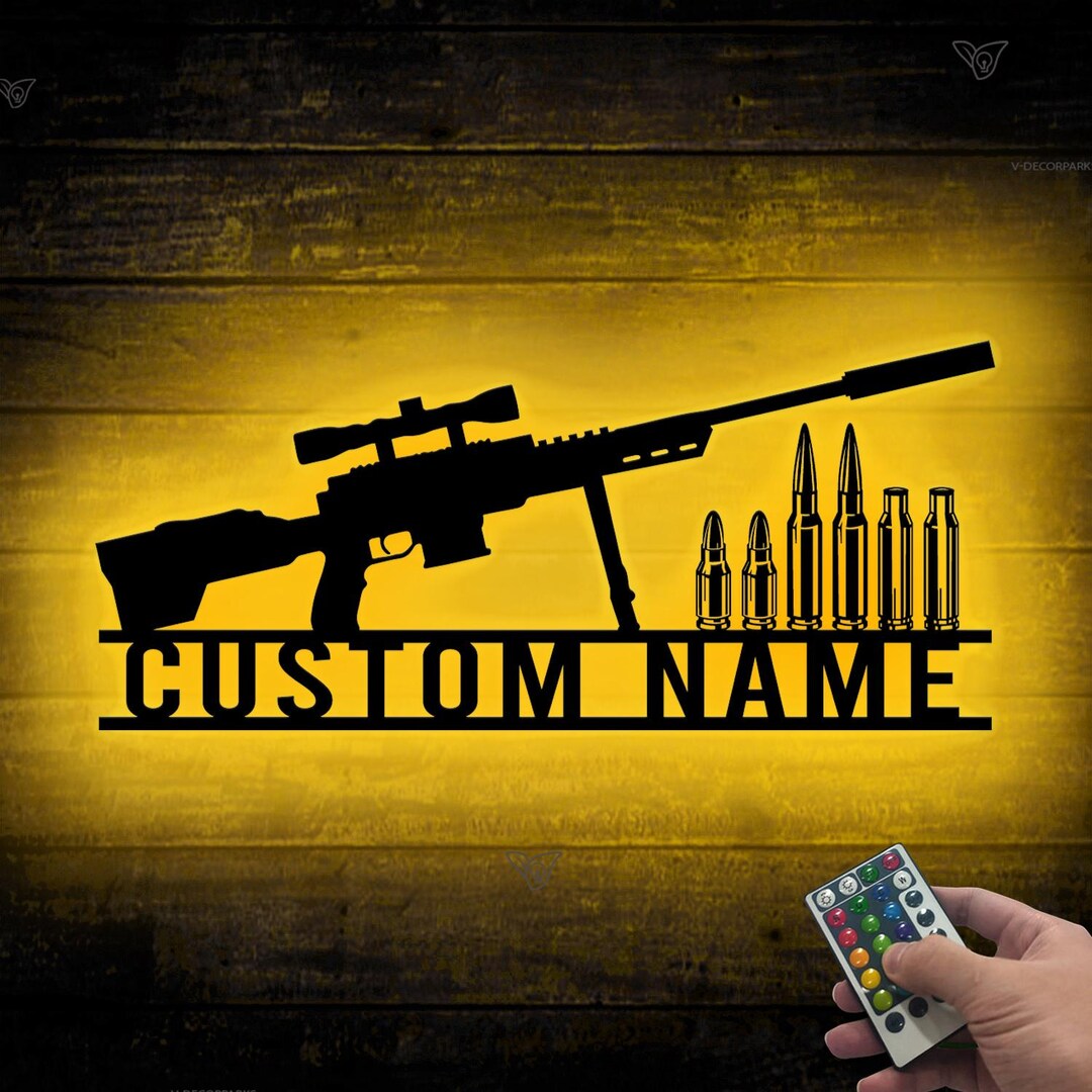 Custom Sniper Rifle Metal LED Lights Gun Sign / Personalized Light up ...