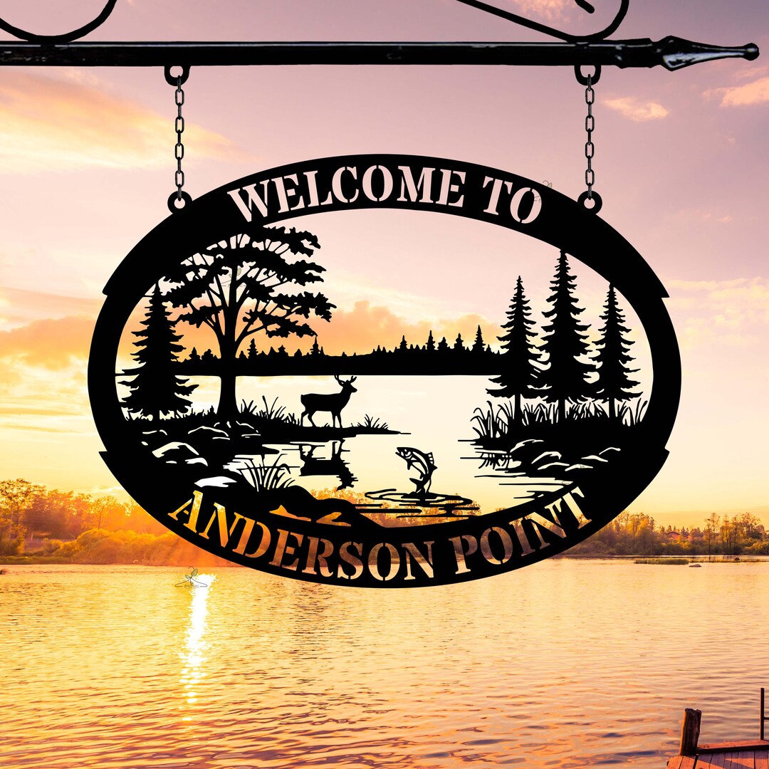 Custom Metal Sign LAKE Jumping Fish Sign , Deer Lake Sign,family Lake ...
