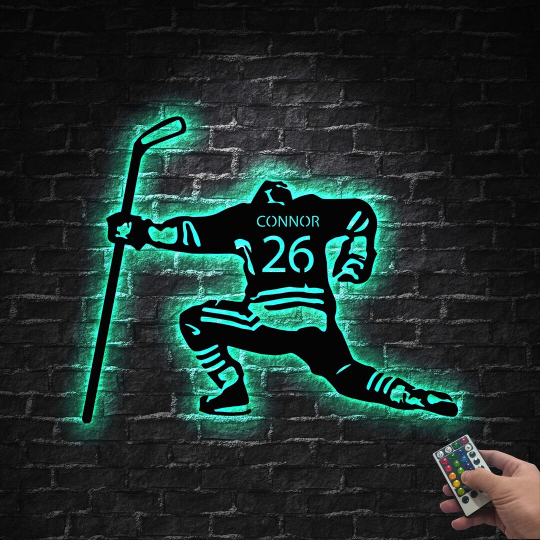Custom Hockey Metal Sign Led Light, Personalized Hockey Stick Metal ...