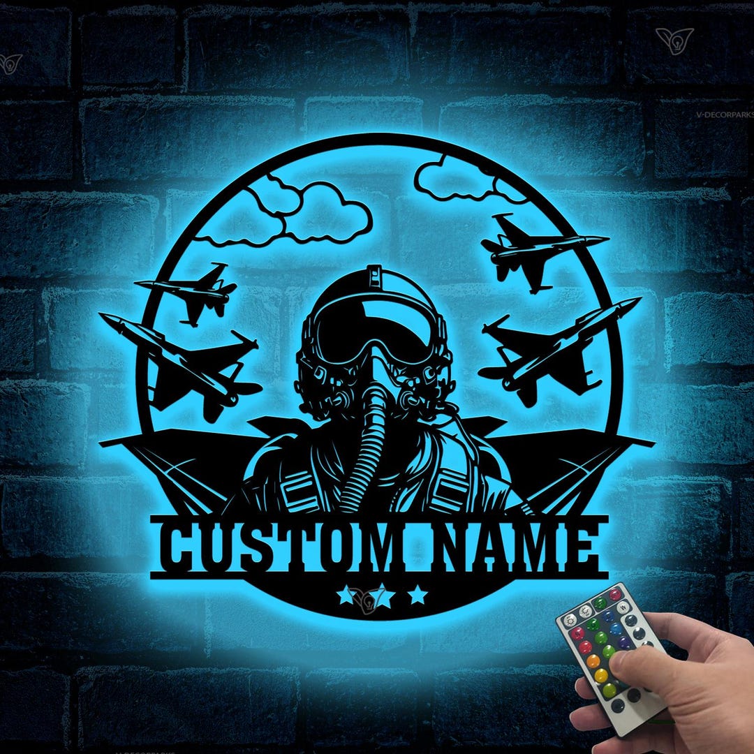 Custom Fighter Jet Pilot Metal Wall Art LED Lights Personalized ...
