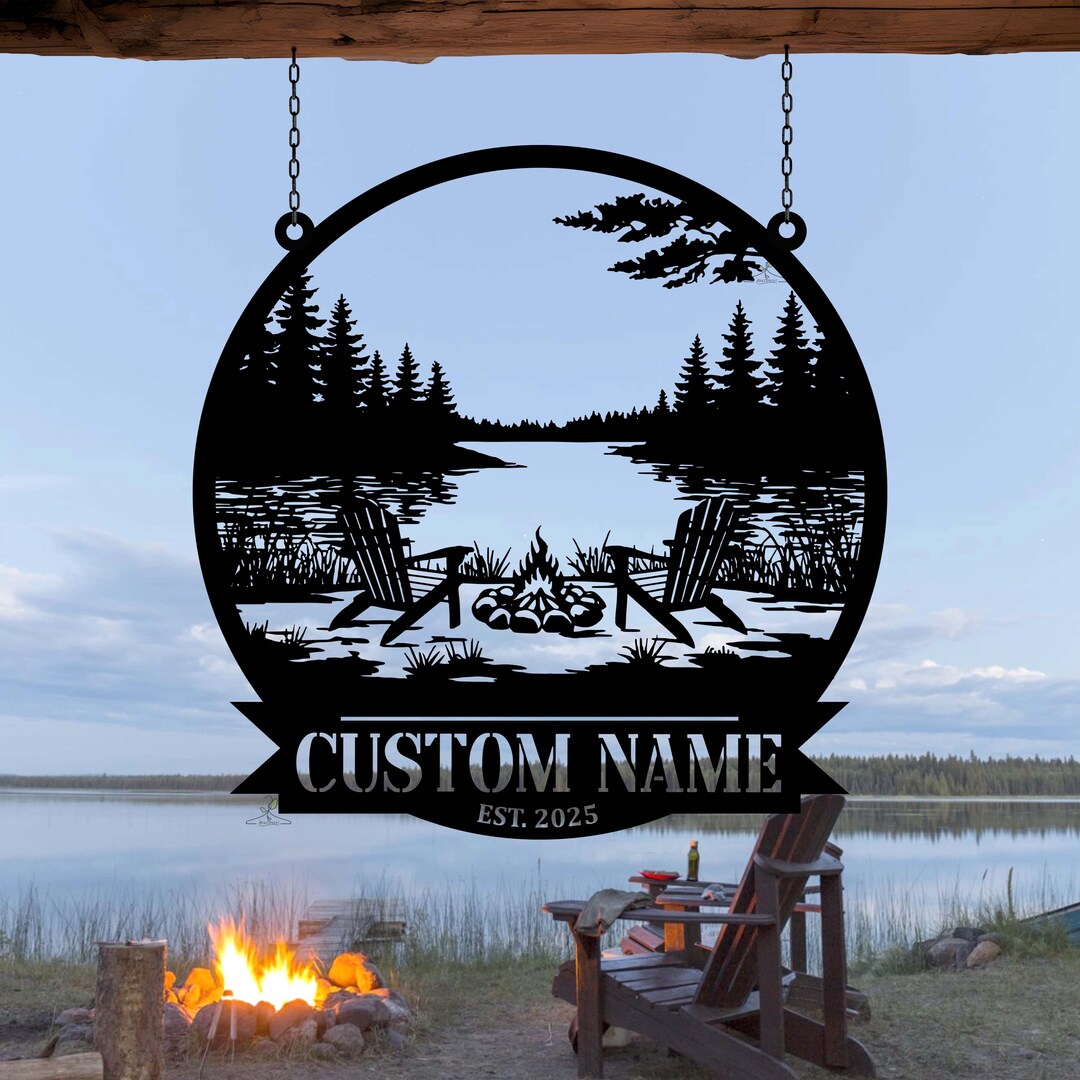 Custom Metal Lake Sign Wall Art, Custom Campfire Name Sign | Camper RV ...