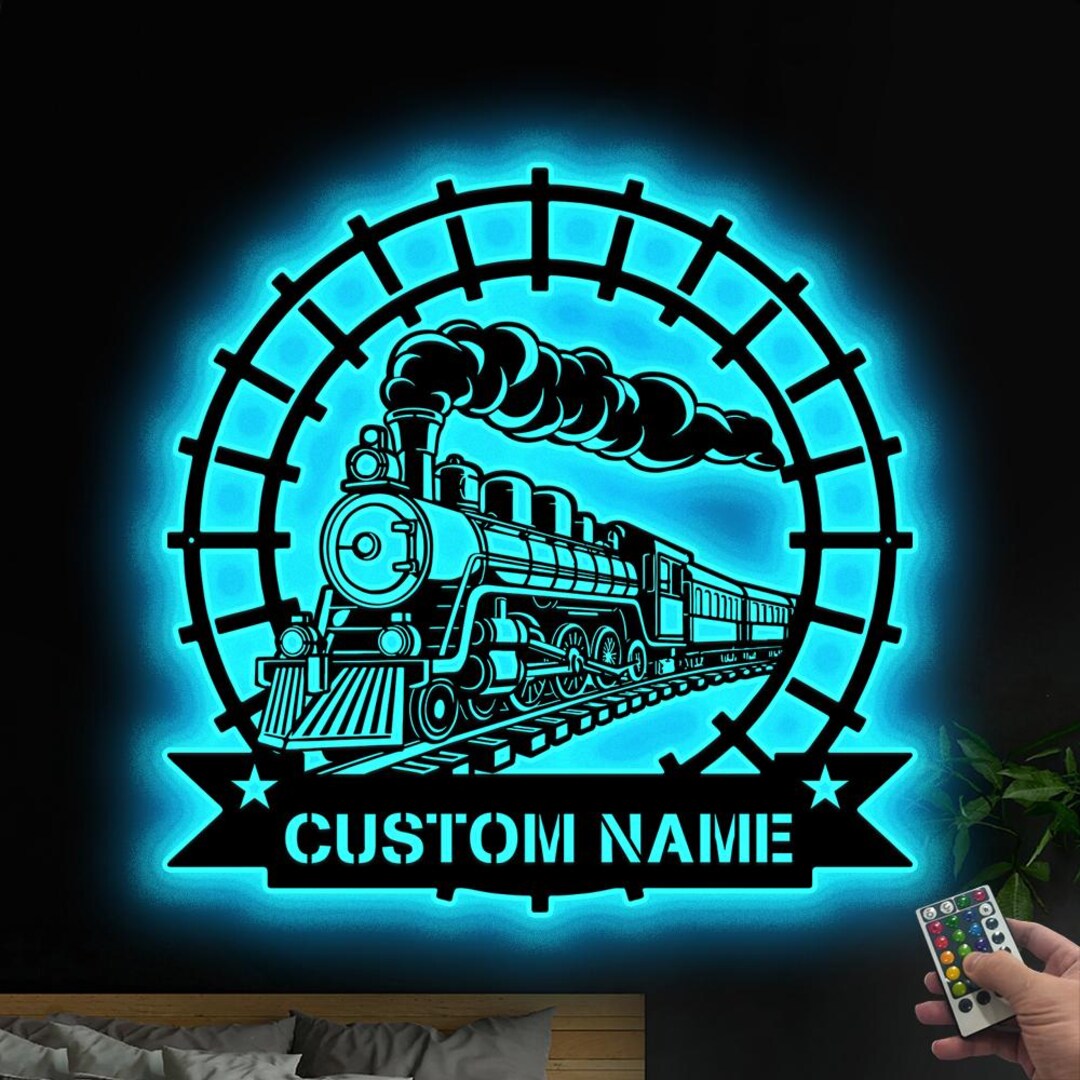 Custom Train Metal Wall Art Train Metal Sign Led Lights, Personalized ...