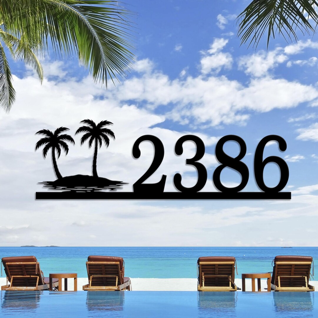 Personalized Palm Tree House Number Metal Sign | Outdoor Sign| House ...