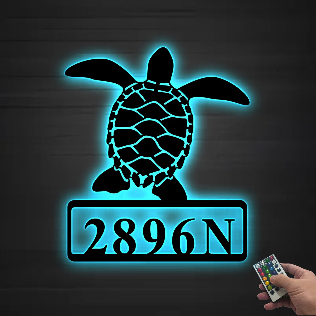Custom Sea Turtle Address With Led Lights, Turtle Metal Address Sign ...