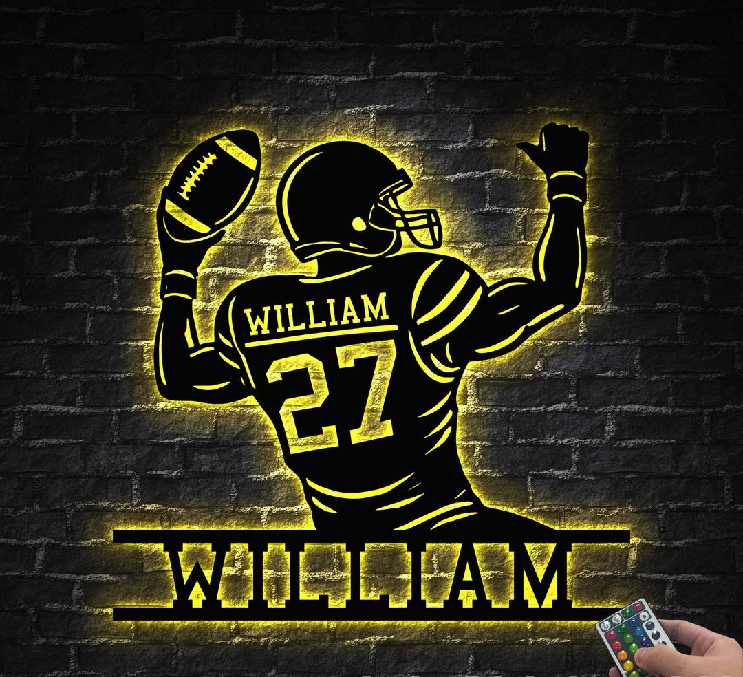 Personalized American Football Metal Sign With LED Lights, Football ...