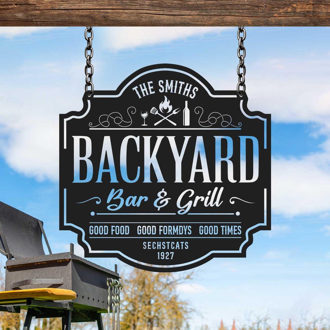 Custom Backyard Sign Custom Bar & Grill Sign Metal Sign Bar Signs, BBQ ...