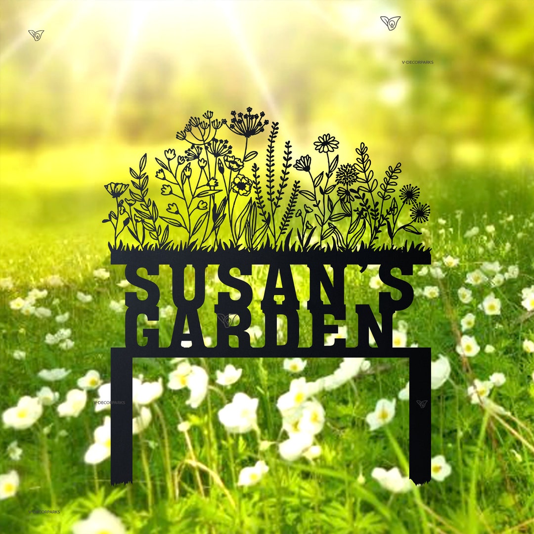 Custom Flowers Metal Garden Decor, Sign for Flower Beds, Personalized ...