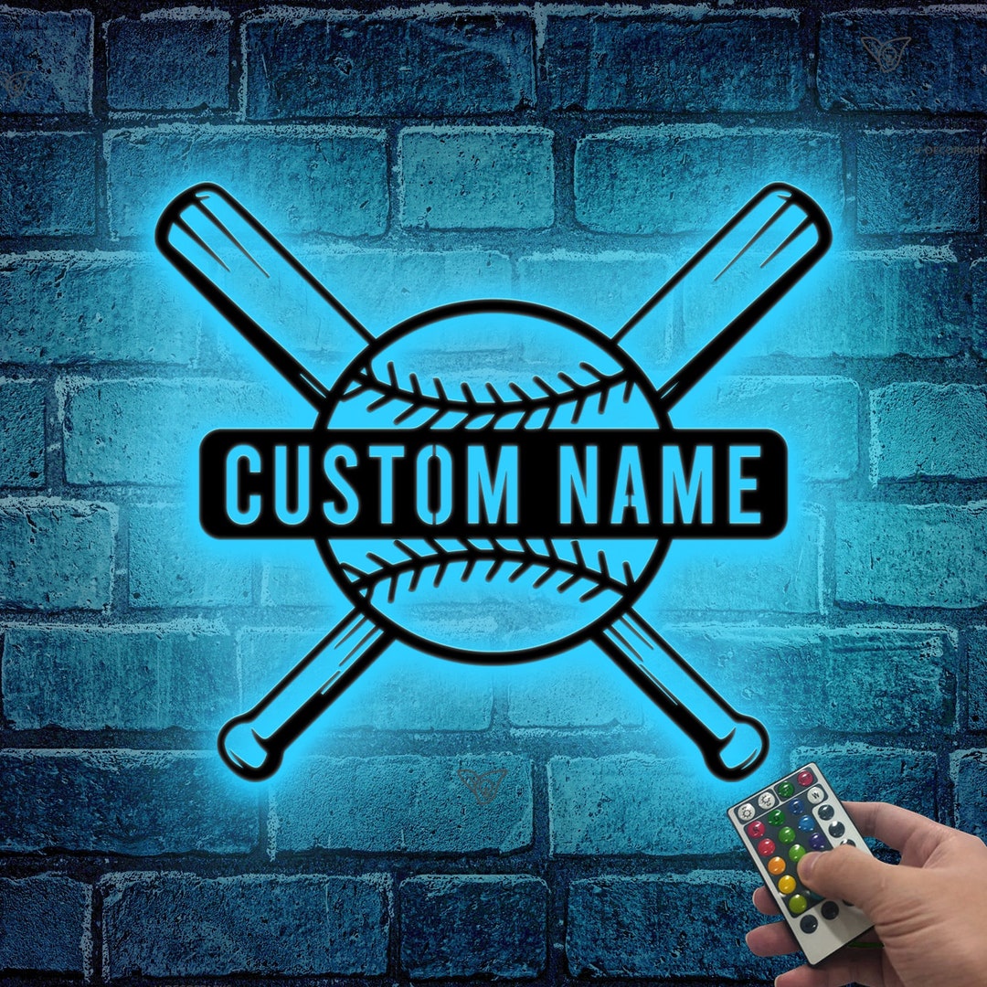 Baseball Bat Metal Sign With LED Lights Custom, Baseball Name Sign ...