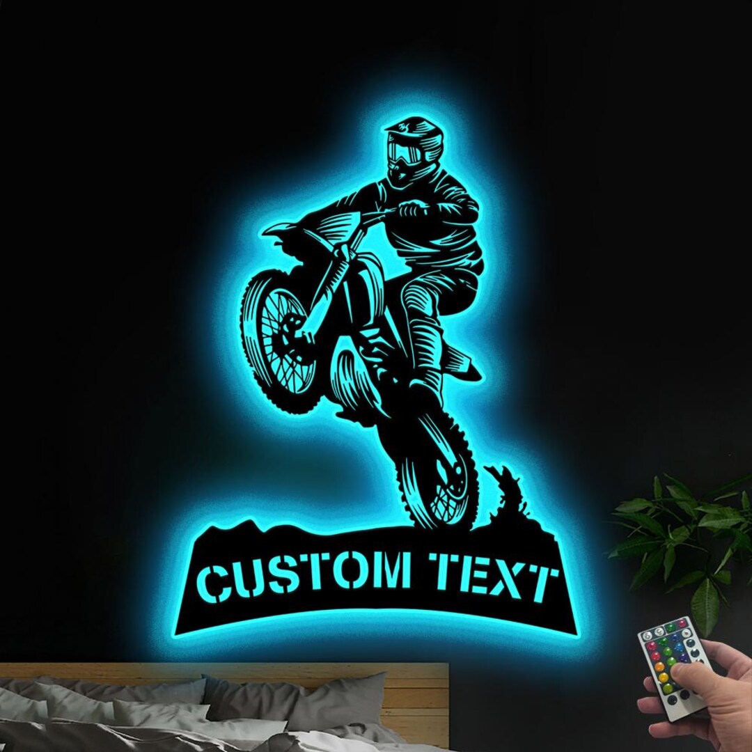 Custom Dirt Bike Metal Sign With Led Light, Personalized Biker Name ...
