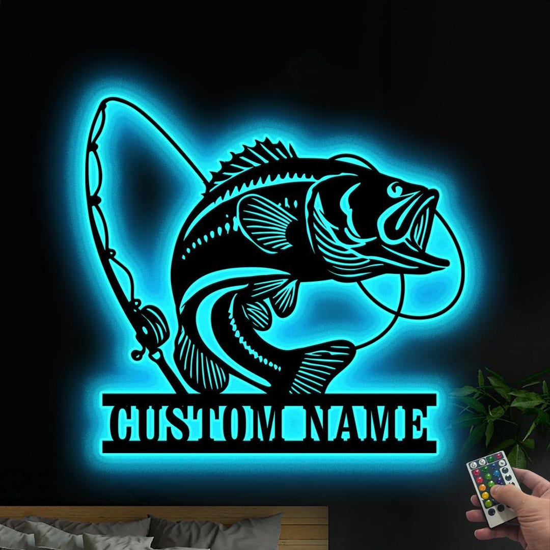 Personalized Largemouth Bass Fish Metal Sign Led Light,bass Fishing ...