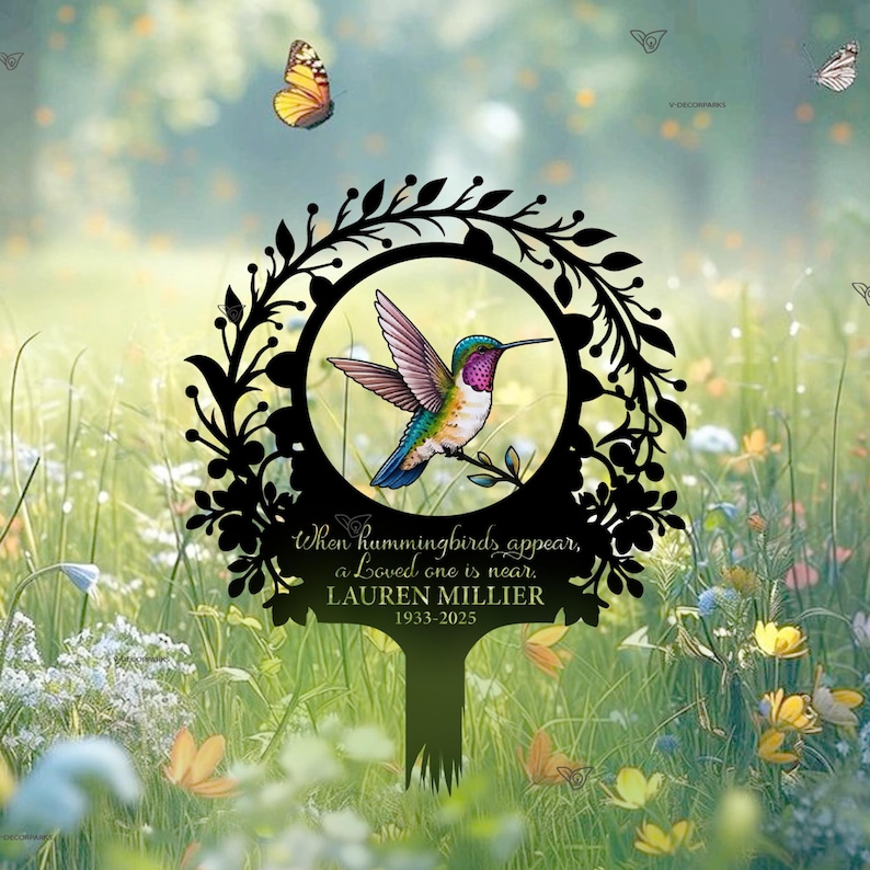 Custom Hummingbird Memorial Metal Sign With Stake, Hummingbird Name ...