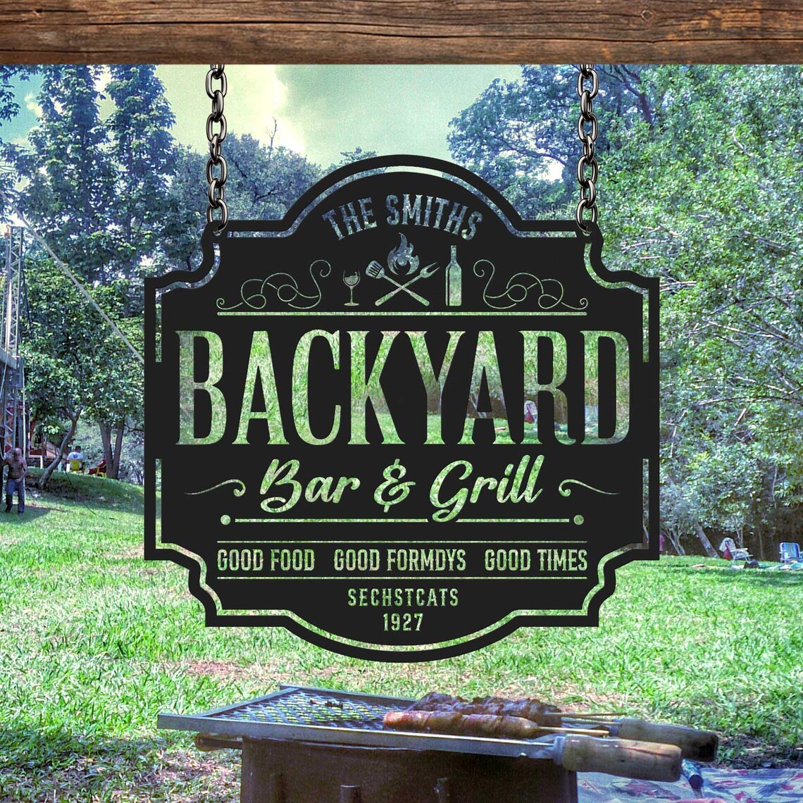 Custom Backyard Sign Custom Bar & Grill Sign Metal Sign Bar Signs, BBQ ...