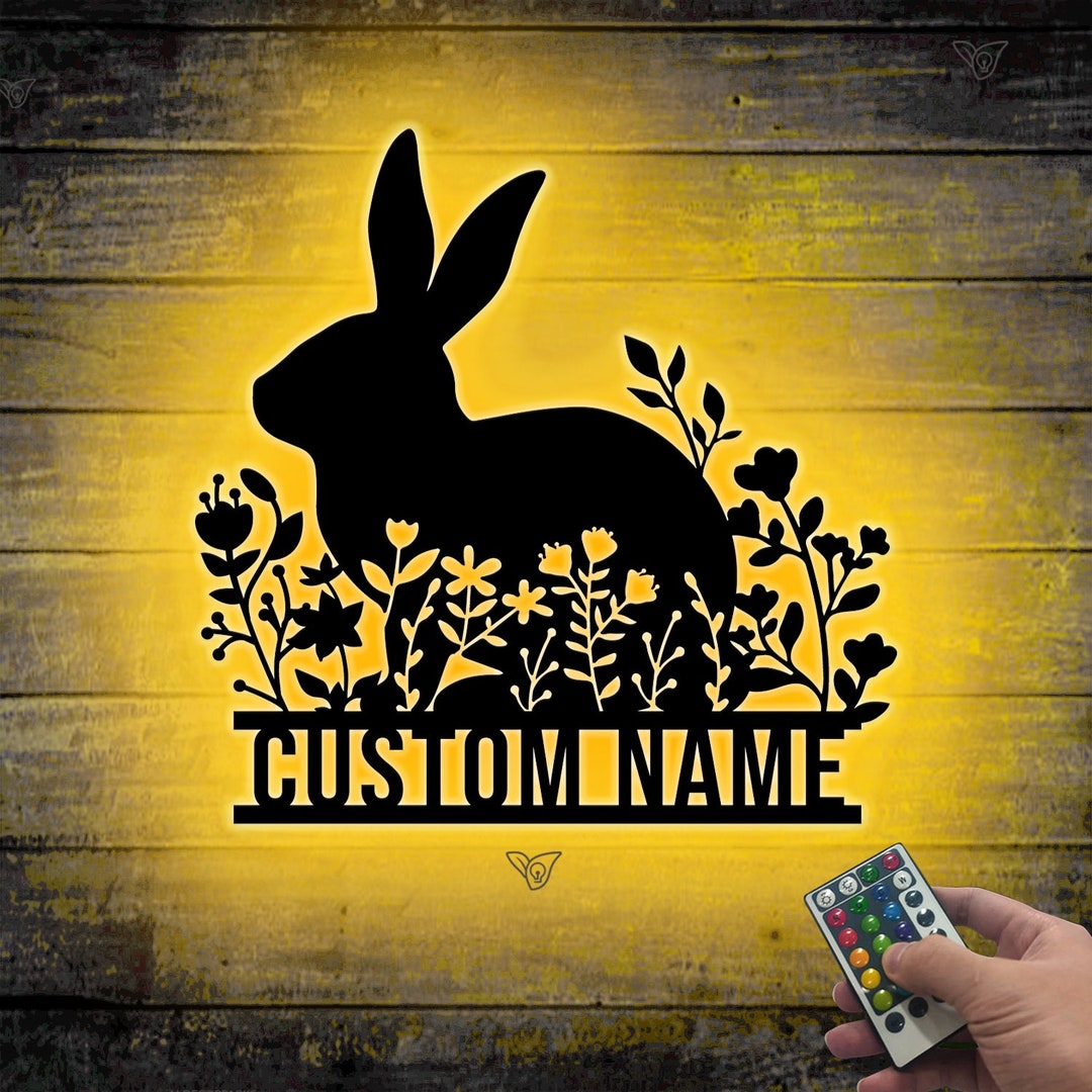 Personalized Rabbit Metal Wall Art With Led Lights,custom Rabbit Name ...