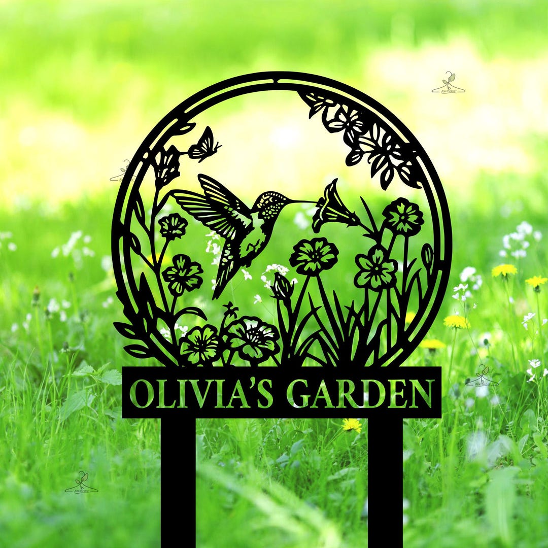 Personalized Hummingbird Metal Garden Stake, Custom Garden Name Signs ...