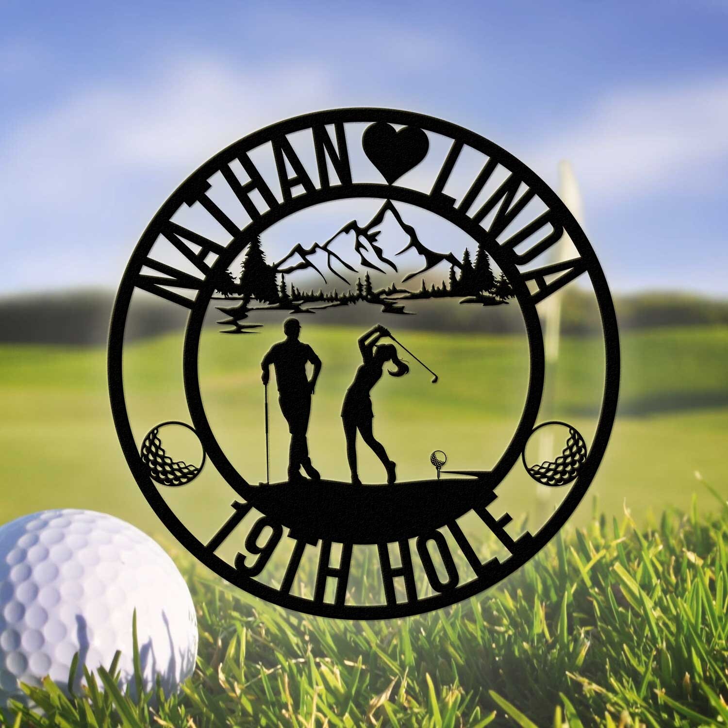 Custom Golf Metal Sign Wall Art, Personalized 19th Hole Sign Golf Name ...