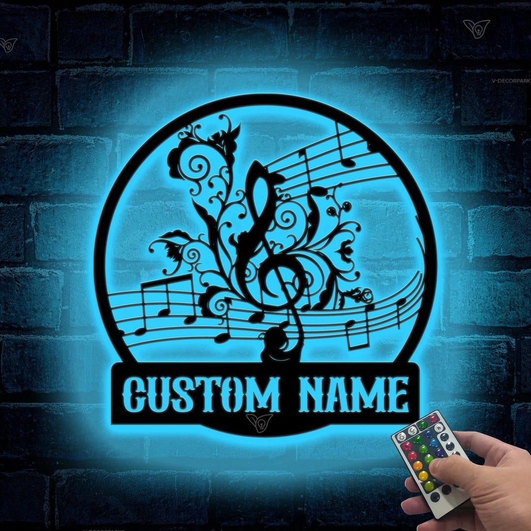 Custom Music Notes Metal Sign Led Lights, Musical Notes Wall Art ...