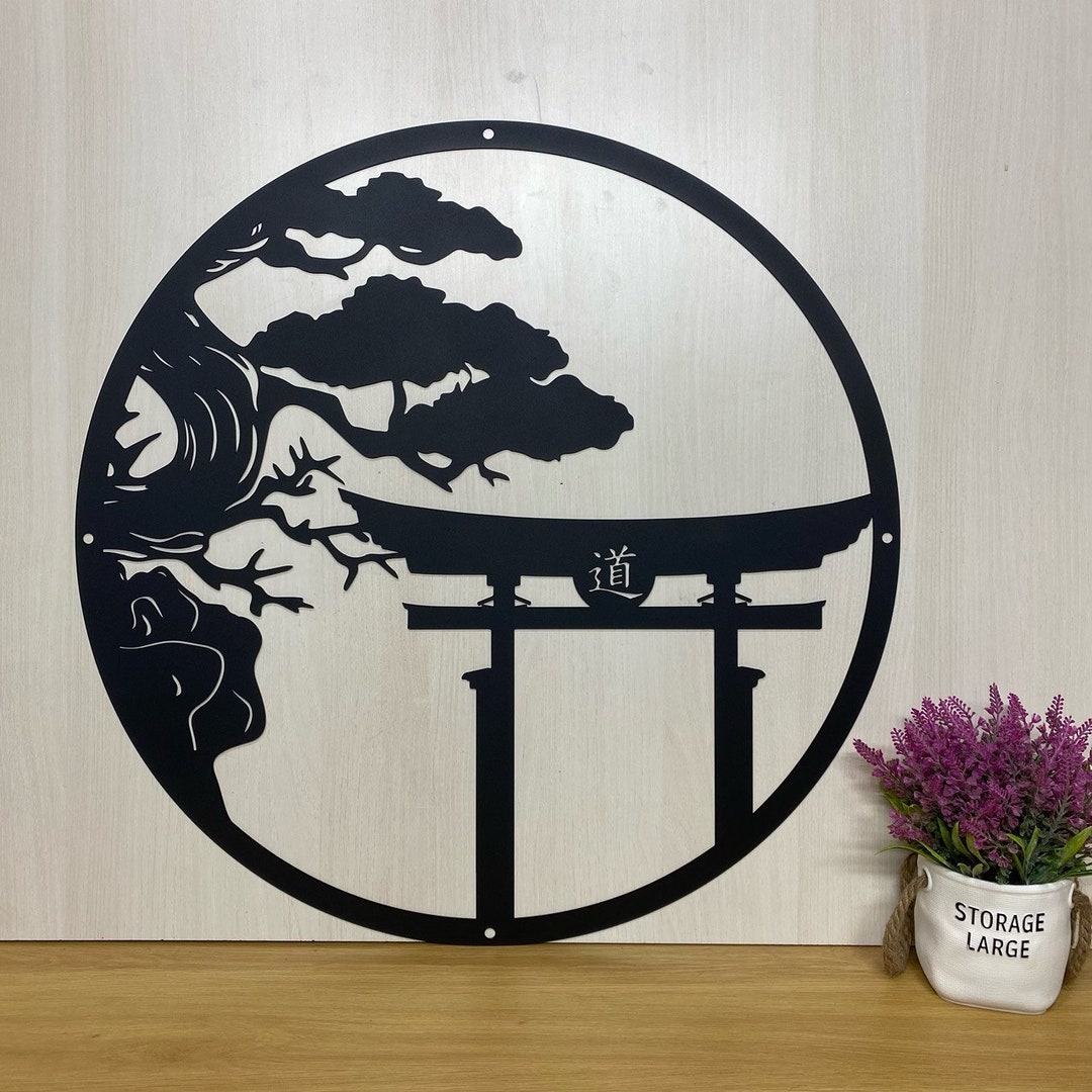 Japanese Metal Wall Art, Bonsai Tree Metal Art Cherry Blossom Tree ...
