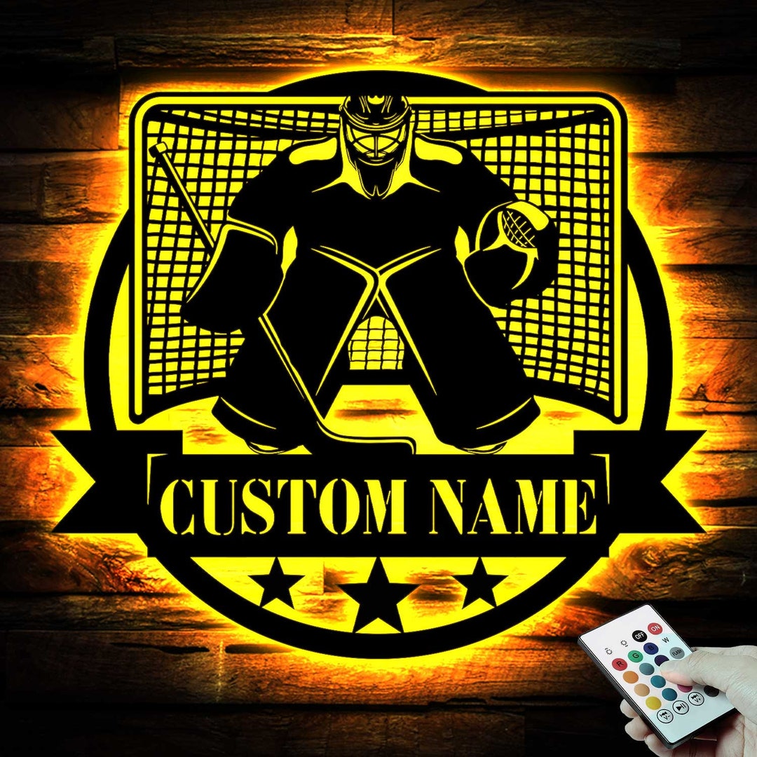Custom Ice Hockey Player Metal Wall Art LED Light Personalized Man ...