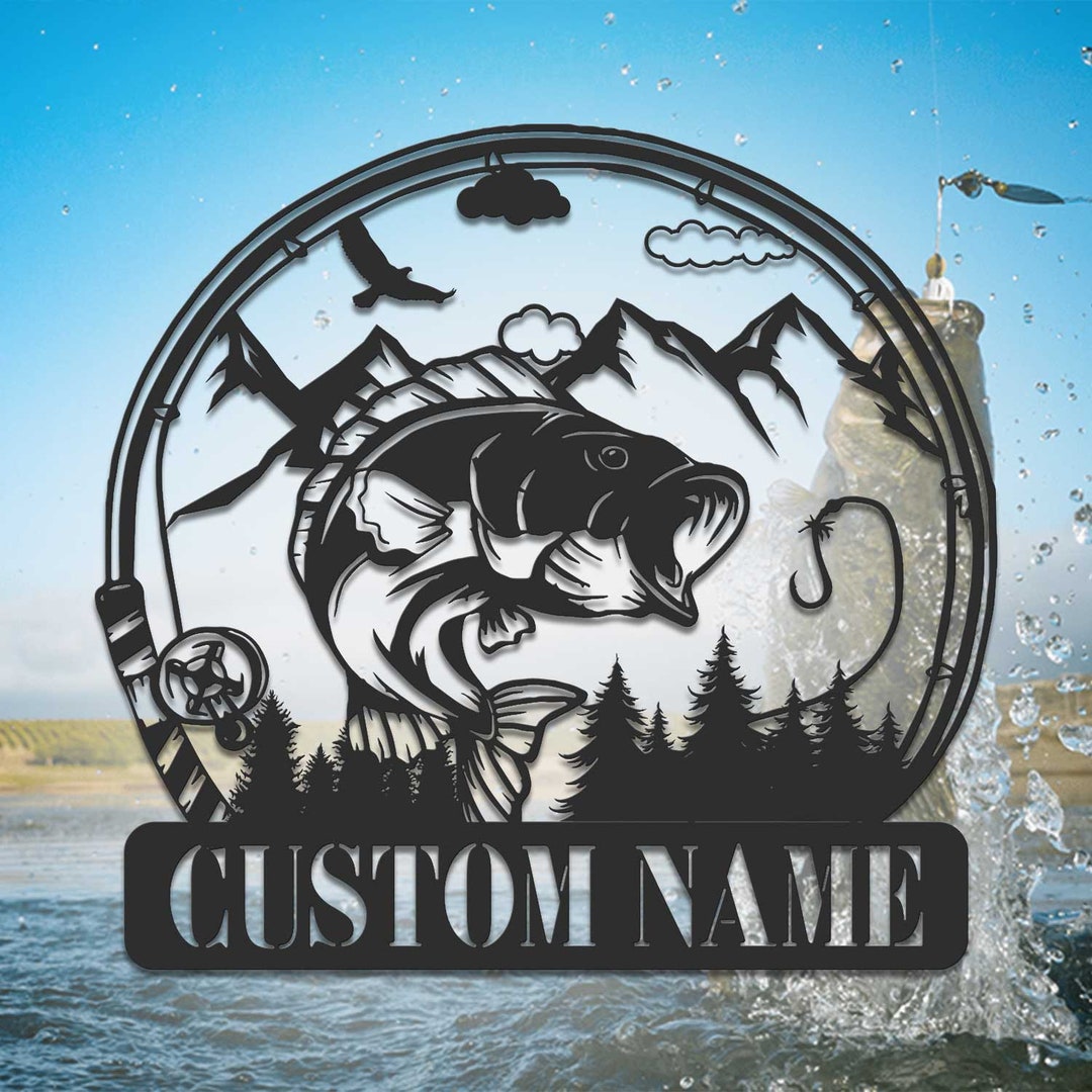 Custom Fish Metal Name Sign, Outdoor Bass Fishing Sign Fishing Gift for ...