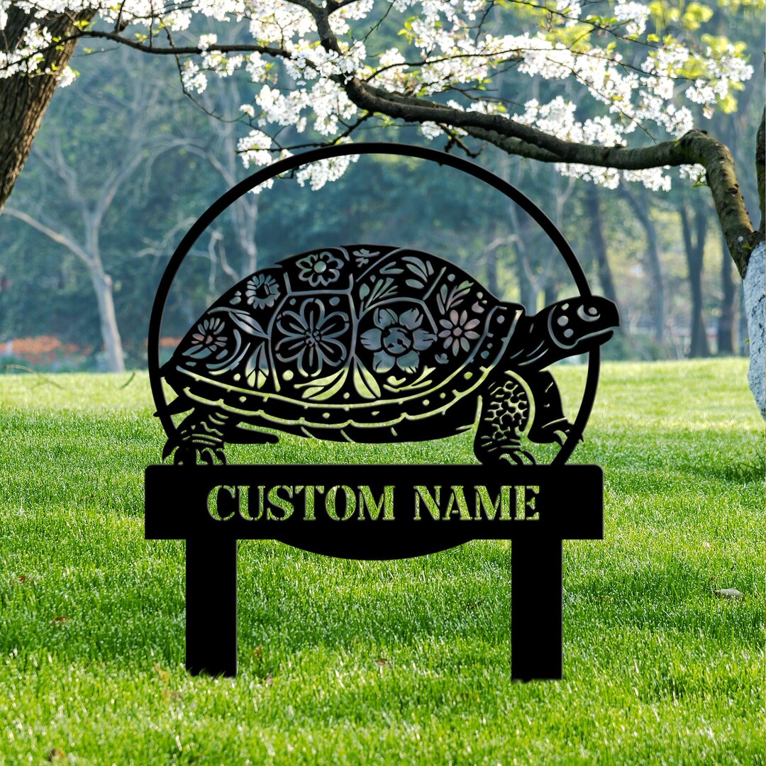 Custom Floral Turtle Garden Stake, Personalized Floral Turtle Yard Art ...