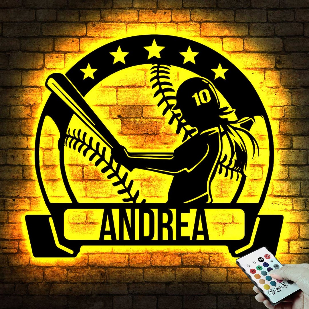 Personalized Softball Girl Metal Wall With Lights, Custom Softball Name ...