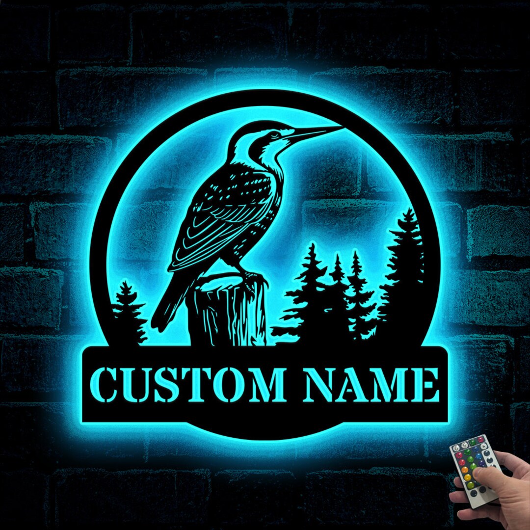 Custom Bird Woodpecker Metal Wall Art With LED Light, Personalized Bird ...