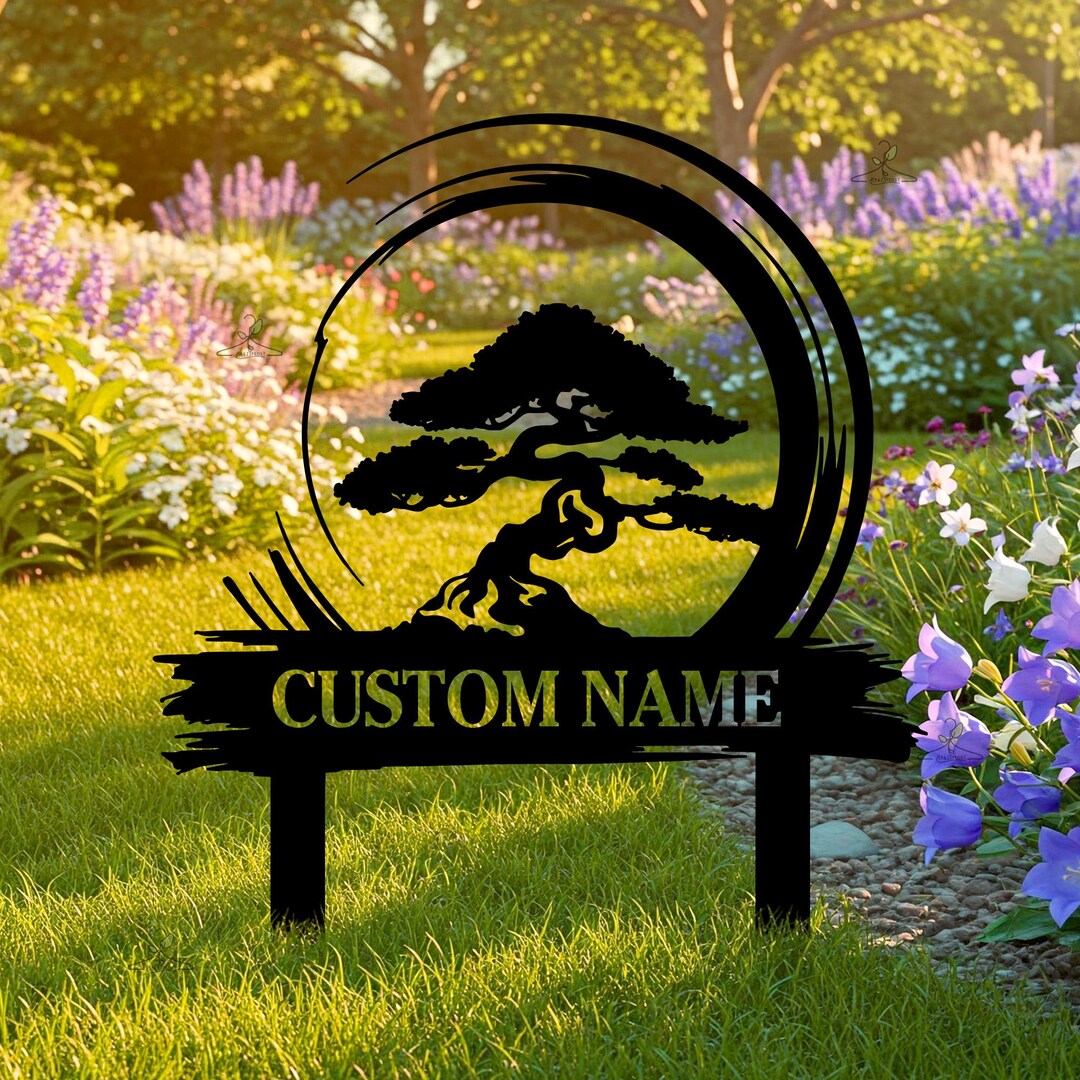 Personalized Bonsai Tree Yard Stake, Zen Garden Sign, Custom Bonsai ...