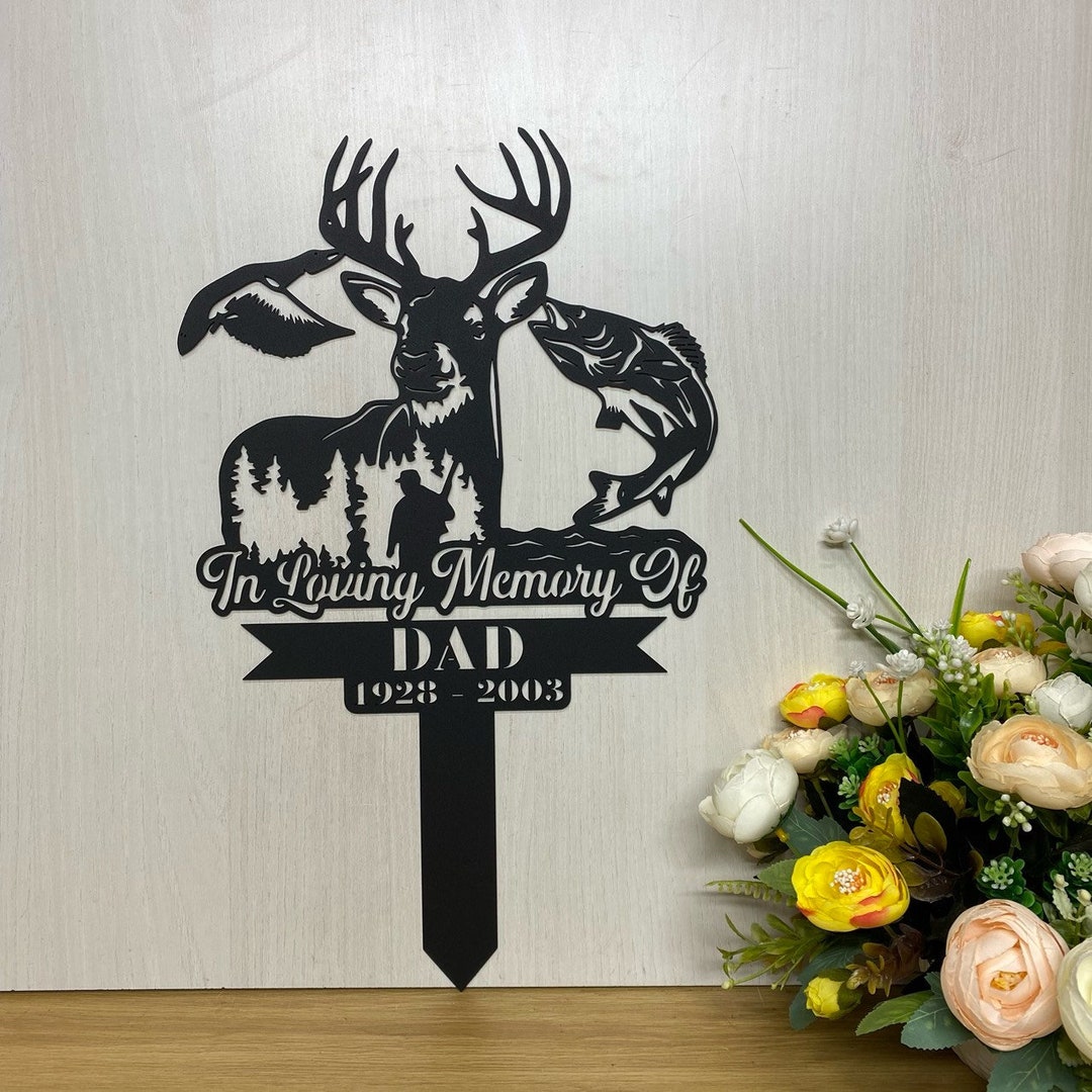 Personalized Hunting Memorial Metal Stake, Grave Marker, Fishing Stake ...