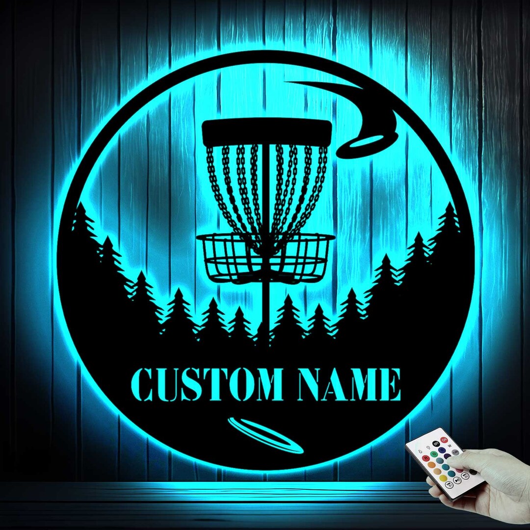 Custom Disc Golf Player Metal Wall Art LED Light, Personalized Disc ...