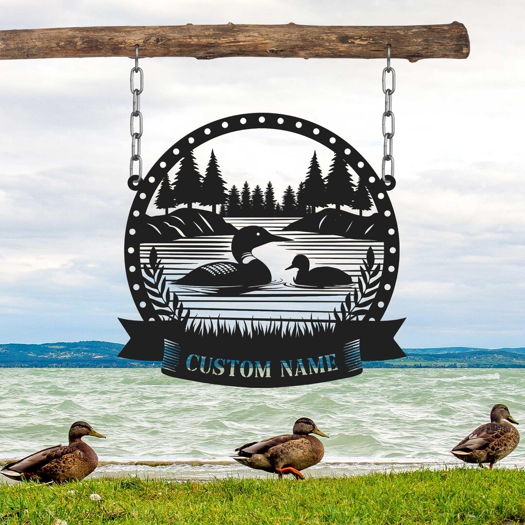 Personalized Duck Cabin Metal Wall Art, Custom Duck Lake Loon Scene ...