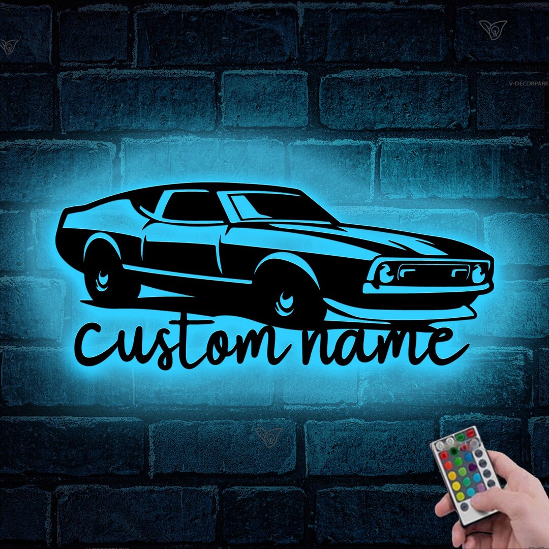 Custom Name Car Silhouette Metal Sign With Light, Car Metal Wall Art ...