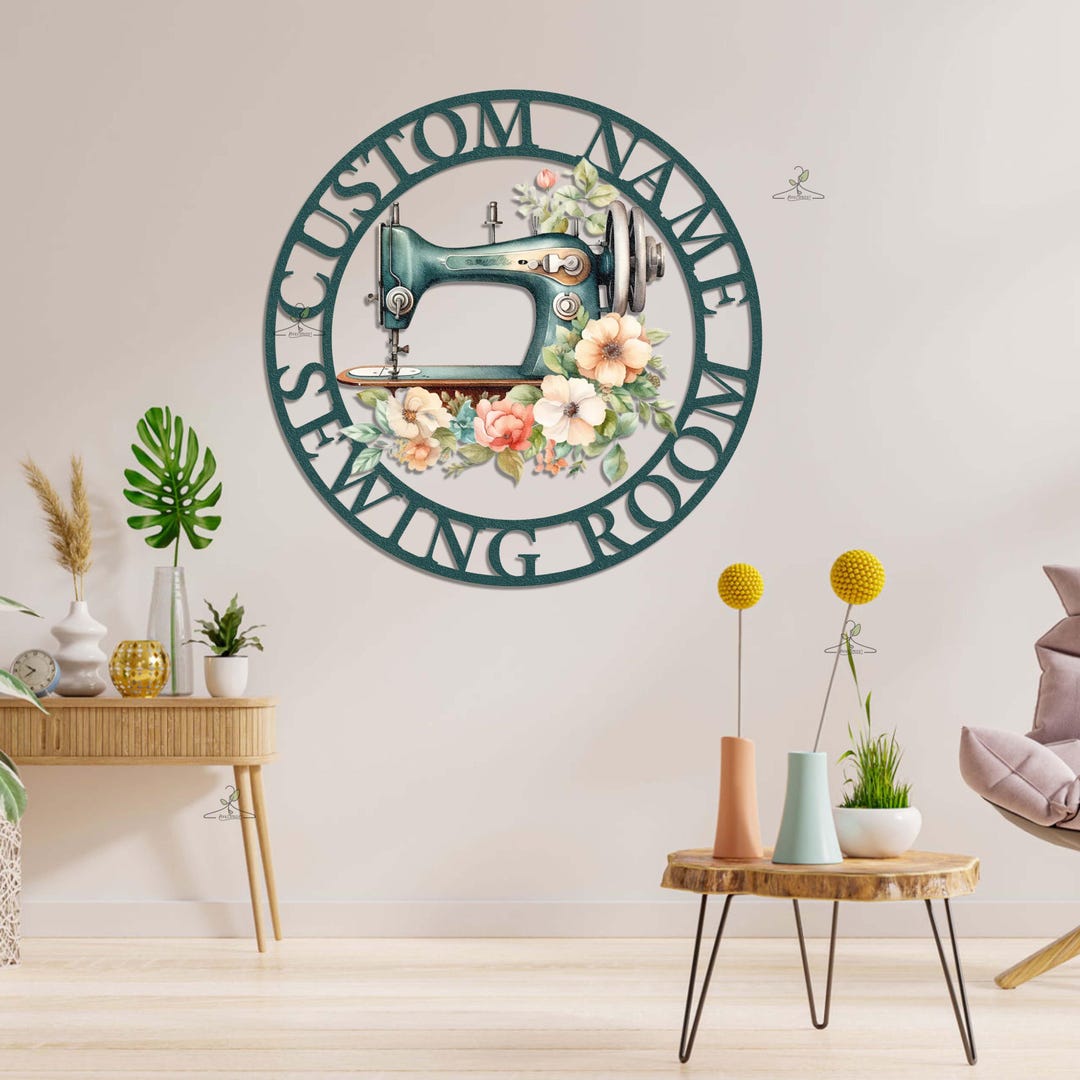 Custom Name Sewing Machine Wall Art, Floral Craft Room Decor, Gift for ...