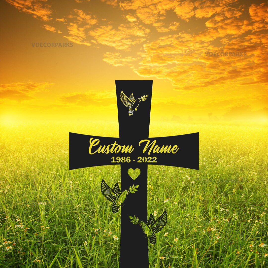 Personalized Memorial Bird Cross Stake, Hummingbird Gifts, Grave Marker ...