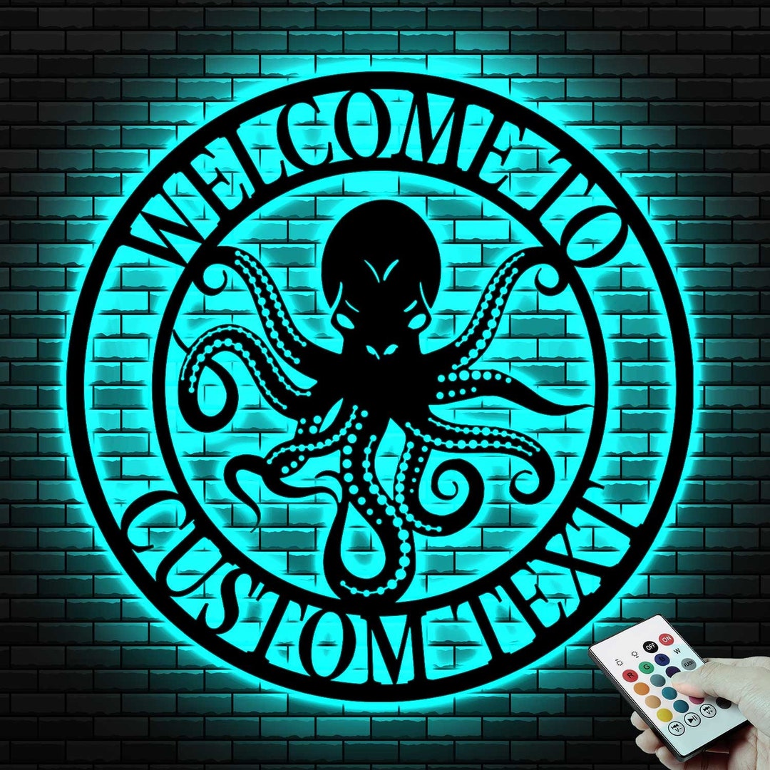 Funny Octopus Metal Wall Art With Led Light, Octopus Lover Gift ...