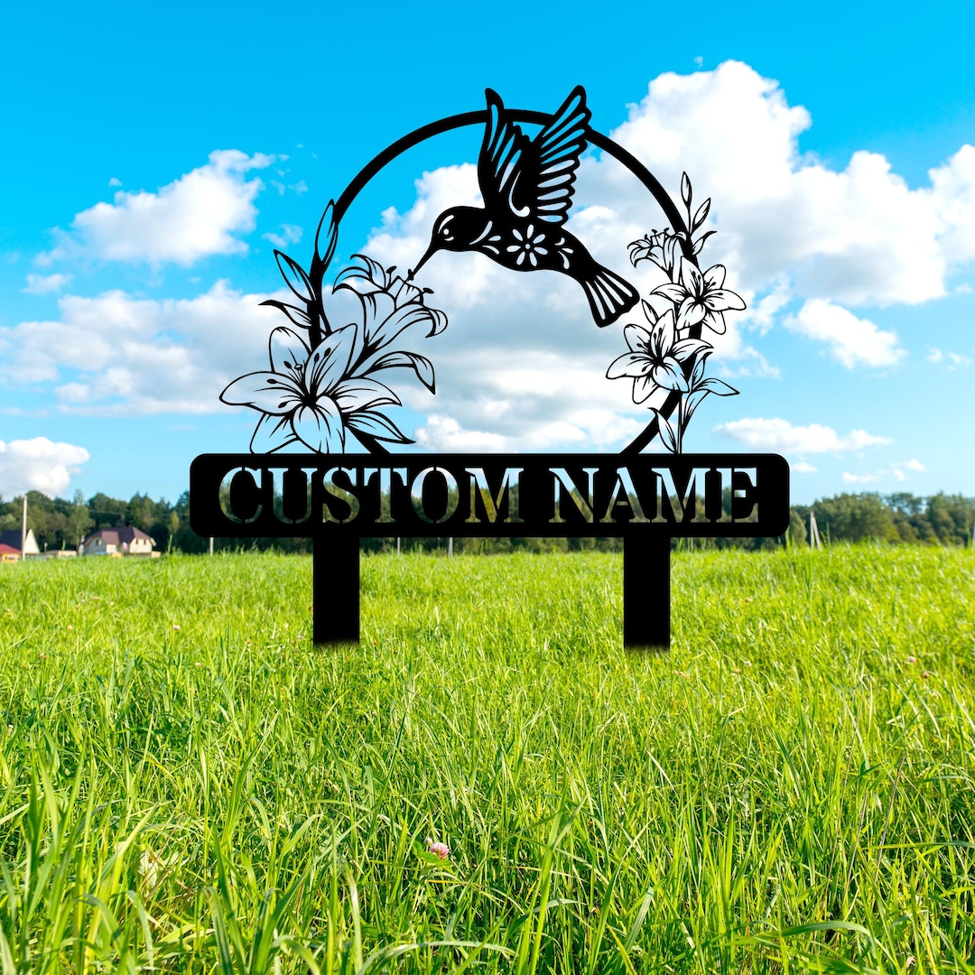 Custom Hummingbird Metal Garden Decor, Bird With Stakes Garden Sign ...