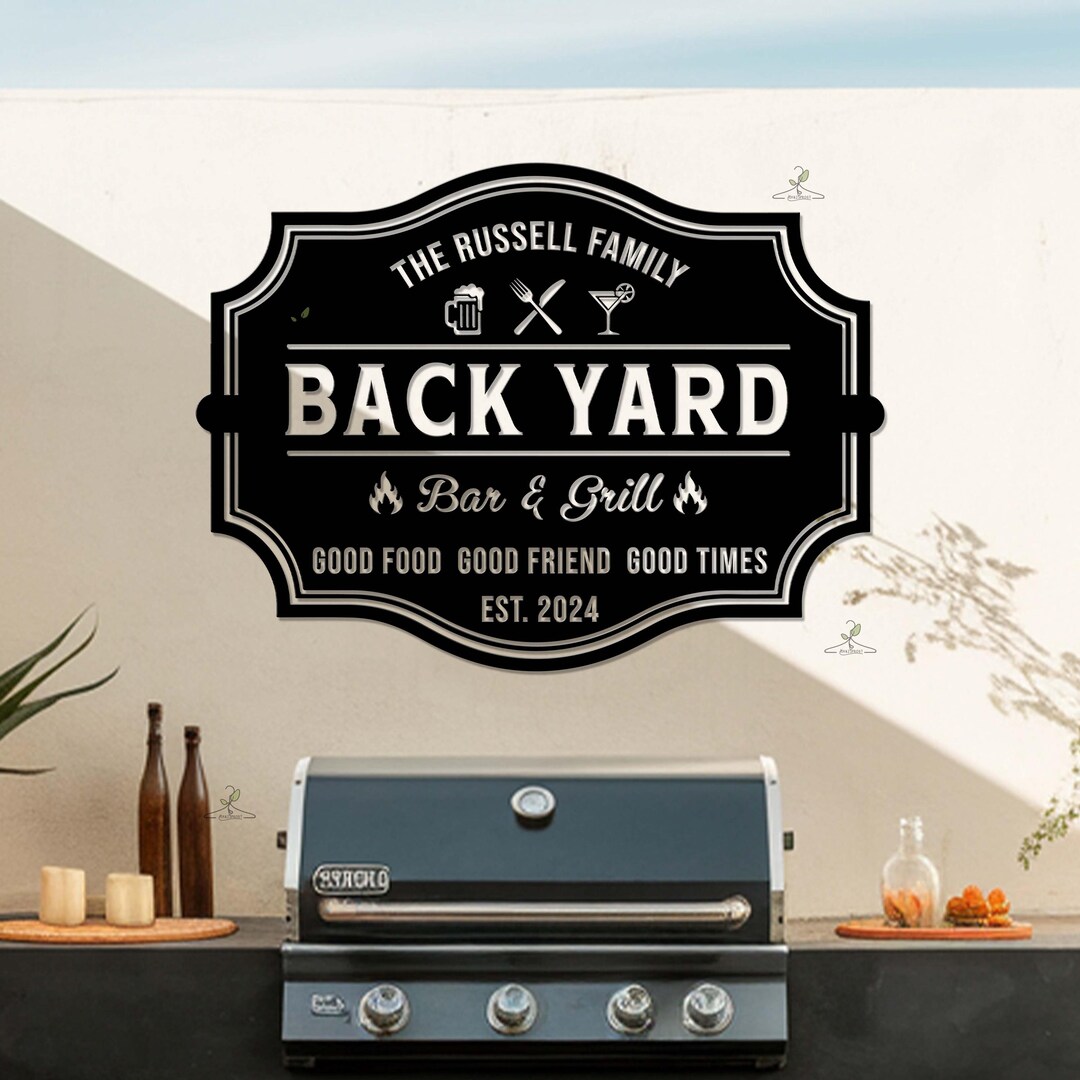 Custom Backyard Bar & Grill Sign, Personalized Patio Decor, Outdoor ...