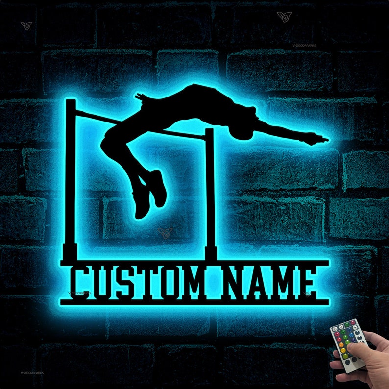 Custom Man High Jump Metal Wall Art LED Lights, Personalized Male ...